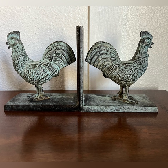 Accents | Rooster Bookends Metal Patina Finish | Poshmark